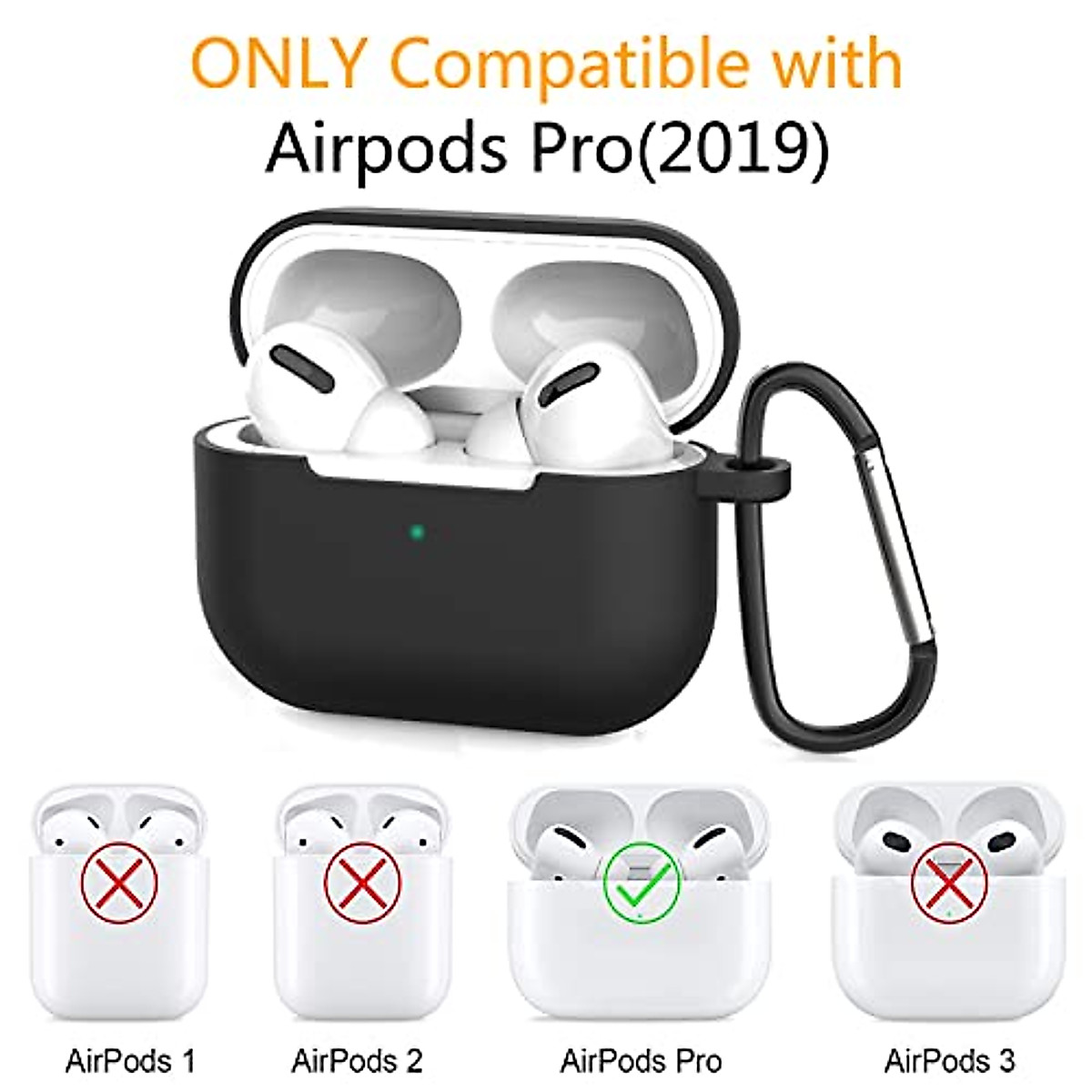 Geeice AirPods Pro Case with Cleaner kit and Replacement Ear Tips, 3 in 1 Soft Silicone Full Protective Cover with Keychain, Cleaning Pen and Noise Reduction Hole Eartips(S/M/L), Black
