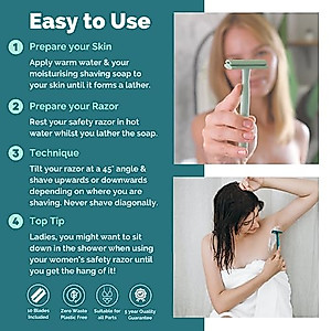 Jungle Culture Safety Razor with 10 Double Edge Blades • One Blade Metal Razors for Women & Men for Body & Face • Eco Friendly & Reusable Shaver • Teal