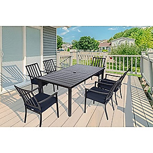 Mod Furniture Carter 7-Piece Modern Outdoor Patio Furniture Dining Set with All-Weather Aluminum Frames, 6 Padded Dining Chairs and 72"x40" Slat Table