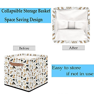 Fzsopd Storage Basket Cute Cartoon Dog Print Canvas Toy Storage Boxes Collapsible Storage Bin Storage Cube Box with Handles for Shelf Closet Bedroom Home Office
