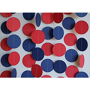JEYE Red Navy Blue Circle Dots Party Garland Decoration Polka Dots Hanging Streamer Bunting Banner Backdrop Decor for Graduation Birthday National Day Party Supplies, Pack of 2, 26ft/8m in Total