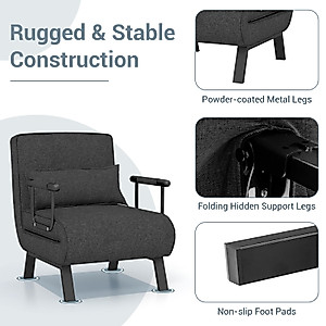 HOMGX, Leisure Recliner Sleeper w/ 6 Adjustable Position Backrest Lounge Seat, Folding w/High Elastic Sponge 4-in-1 Convertible Sofa Chair Bed, Grey