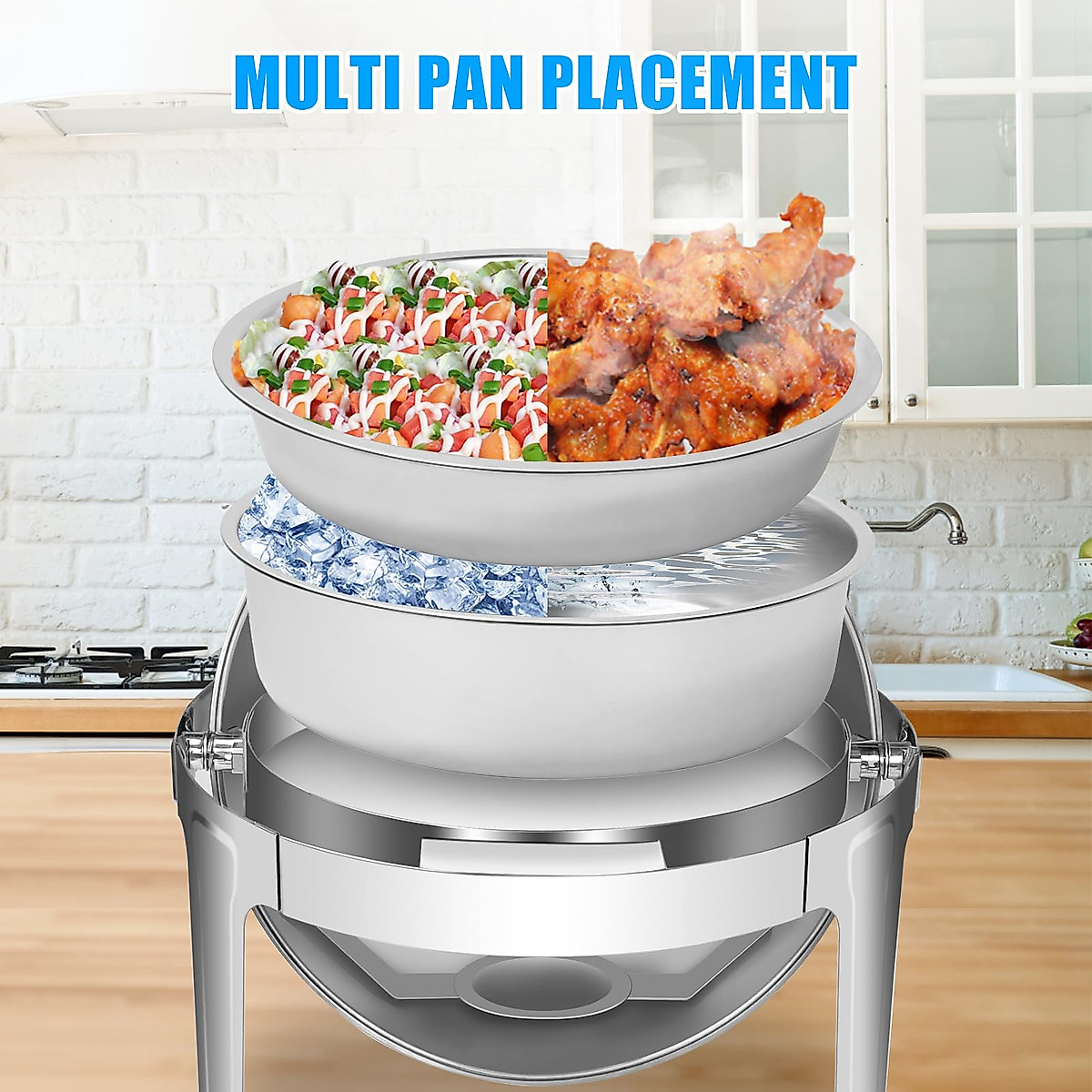 XYJBHB 6.5 QT Round Roll Top Chafing Dish Buffet Set, Stainless Steel Food Warmer with Lid, Food Pans, Water Pan and Fuel Holders for Parties, Birthday and Weddings