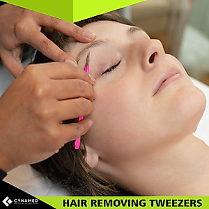 CynaMed Pink Eyelash Extension Tweezers Set (2-Pack) – Straight and Curved Stainless Steel Precision Tweezers for Volume Lash Extensions