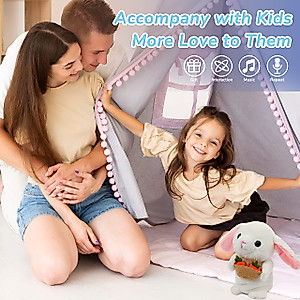 Hopearl Talking Bunny Repeats What You Say Rabbit with Carrots Nodding Electric Interactive Animated Toy Speaking Plush Buddy Gifts for Toddlers, White, 7''