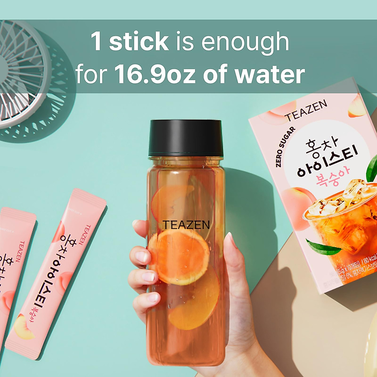 Teazen Summer Peach Iced Tea, Sugar Free, Uva Black Tea, Hydration Drink Mix, 10 Sticks, 1.76oz