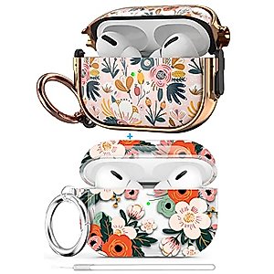 Maxjoy Case for Airpods Pro Case Cover(2nd/1st Generation), Flower AirPod Pro 2 Case for Women Men with Keychain Protective Case for AirPods Pro