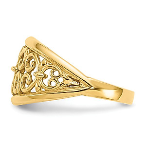 Size 9 - Solid 14k Yellow Gold Fleur-De-Lis Tapered Ring (11mm)