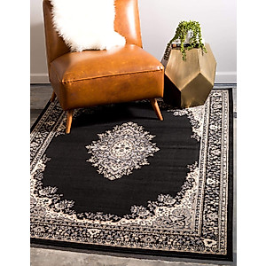 Unique Loom Reza Collection Traditional Persian Style Area Rug, 8 x 10 ft, Black/Beige