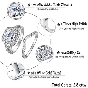 Ahloe Jewelry CEJUG 2Ct 14k Gold Plated Bridal Ring Sets for Women Engagement Rings Wedding Bands Halo Cz Cubic Zirconia, Size 8