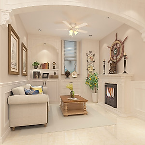 Inlight 42" Classic Flush Mount Ceiling Fan with Pull Chain and 3 Lights, 5 Wood Blades and 3 Speed Reversible Motor, Hugger Ceiling Fan for Small Rooms or Low Ceilings, White Finish, IN-0704-1-WH