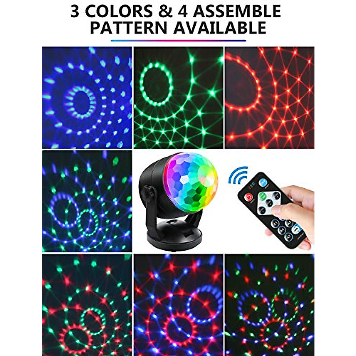 [4-Pack] Sound Activated Party Lights with Remote Control, Battery Powered/USB Portable RBG Disco Ball Light, Dj Lighting, Strobe Lamp 7 Modes Stage Party Supplies for Home Room Dance Parties Karaoke