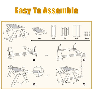 Solution4Patio Chickenic Table Handmade Wooden Picnic Table Chicken Feeder, Duck Feeder, Mesh Bottom, Easy to Clean and Fill, 15.7" W x 14.9" D x 8.6" H, Functional and Funny, Garden Gift, B807A00
