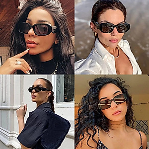 EYLRIM Thick Square Frame Sunglasses for Women Trendy Chunky Rectangle Sun Glasses(A1 Black/Grey)