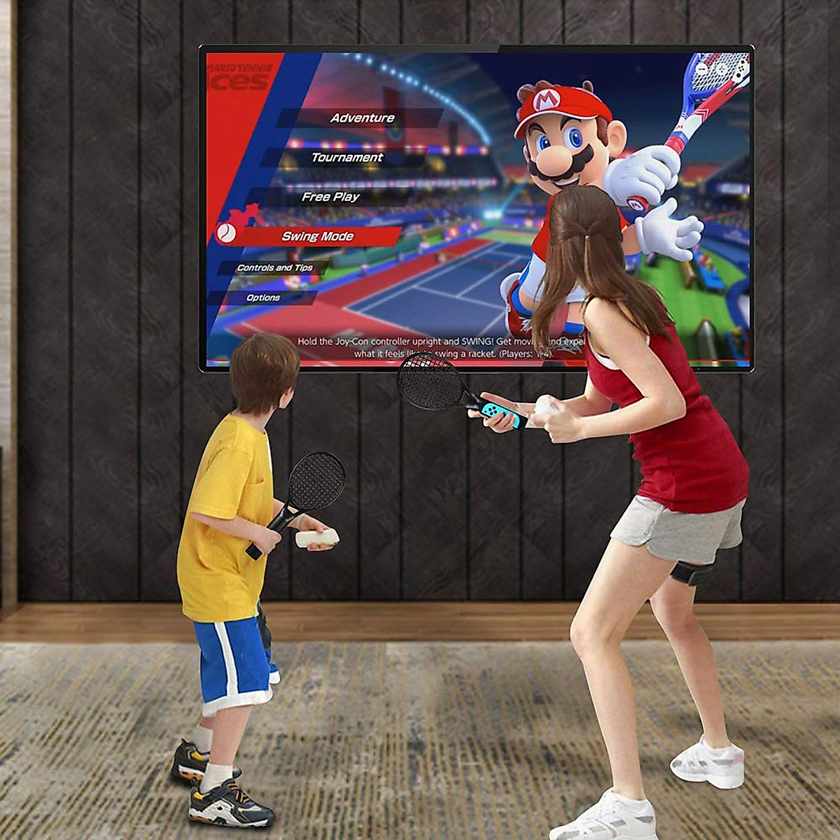 Switch Tennis Racket for Mario Tennis Aces, Twin Pack Nintendo Switch Joy-Con Controller for Tennis World Tour Game Accessories, Realistic Experience as Gifts for Kids and Adults