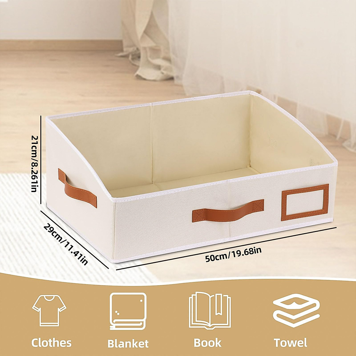 YheenLf Closet Storage Bins 1-Packs,Foldable Trapezoidal Storage Bins,Fabric Box with Handle,Used for Organizing Clothing,Toilets,Towels,Books,Beige,19.7x11.4x8.3in