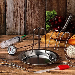 Newtay 14 Pcs Thanksgiving Turkey Roaster Serving Set, Chicken Rack Stainless Steel Upright Roast Holder, Meat Thermometer, Lifter, Metal Skewers Trussing Needle, Basting Brush, Twine