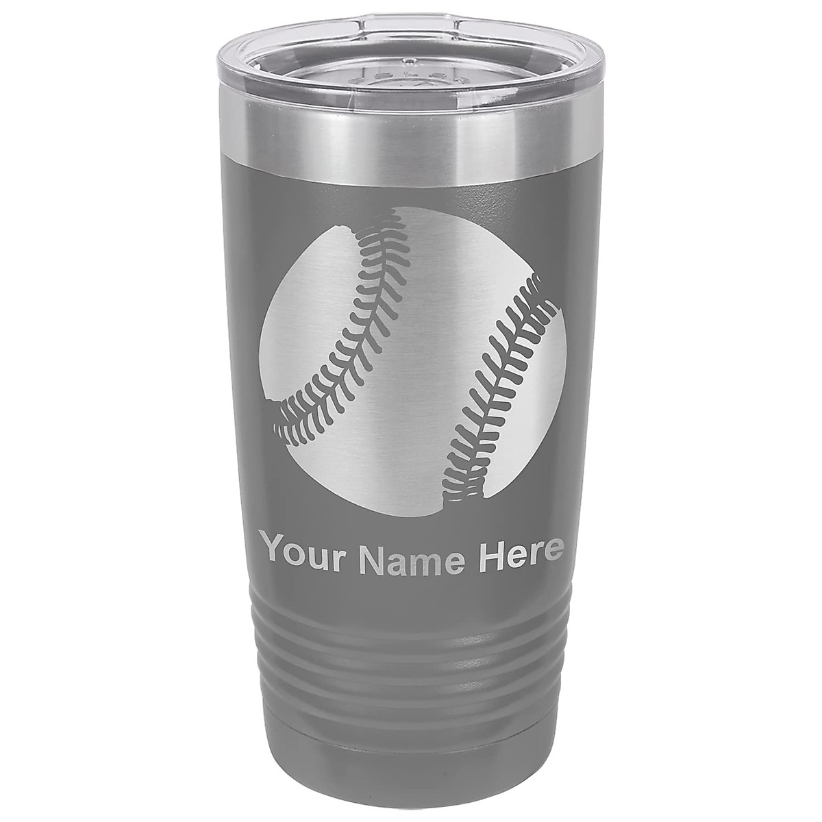 LaserGram 20oz Vacuum Insulated Tumbler Mug, Baseball Ball, Personalized Engraving Included (Gray)