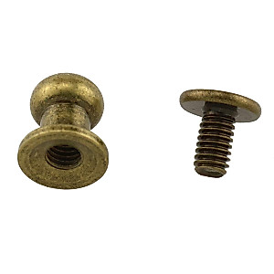 E-outstanding 30 Pack 8x10x10mm Ancient Bronze Round Head Button Stud Slotted Screws Chicago Screws Nail Rivet for DIY Leather Craft