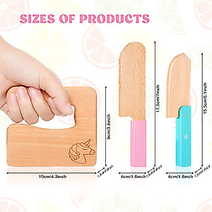 3 Pieces Wooden Kids Knife Set Wooden Kids Knife for Cooking Children's Safe Knifes Serrated Edges Kids Knife Cute Kids Shape Kitchen Tools for Cutting Veggies Fruits Salad Cake (Unicorn Style)