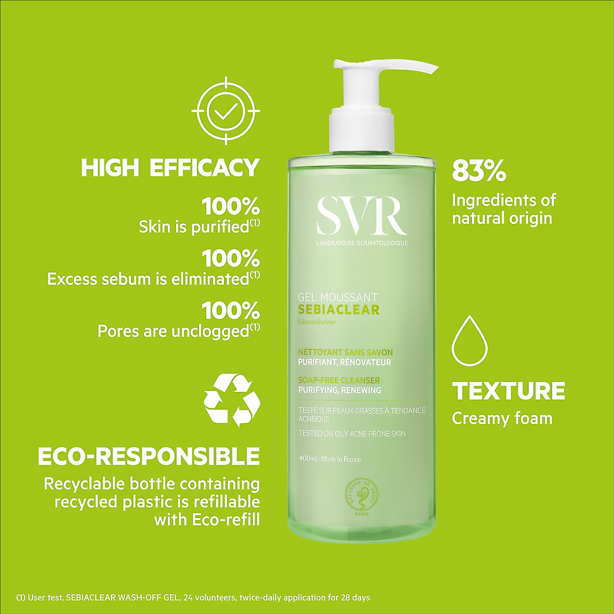 SVR Sebiaclear Gel Moussant 400ml, 13.53 Fl Oz (Pack of 1), (SVR0100026)