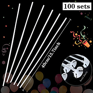 Horolas 100 Pieces Balloon Sticks Holders with Cups 16 Inch for Party, Birthday, Wedding, Anniversary Decoration, White