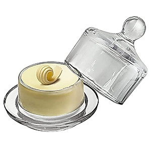 Dicunoy 2 Pack Glass Butter Dishes, Small Round Butter Keeper with Dome Lid and Handle, Clear Butter Serving Container with Cover, Round Crystal Mini Butter Cloche for Candy, Dessert, Parfait, Jam