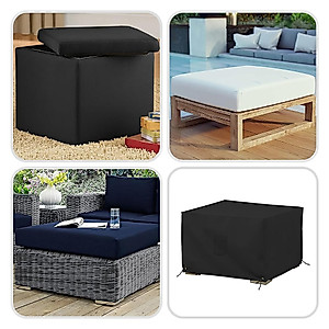 Covers & All Square Ottoman Cover, Heavy Duty 18 Oz Waterproof UV & Weather Resistant Patio Garden Furniture Stool Protector Indoor Outdoor with Air Vents & Drawstrings (34" L x 34" W x 18" H, Black)
