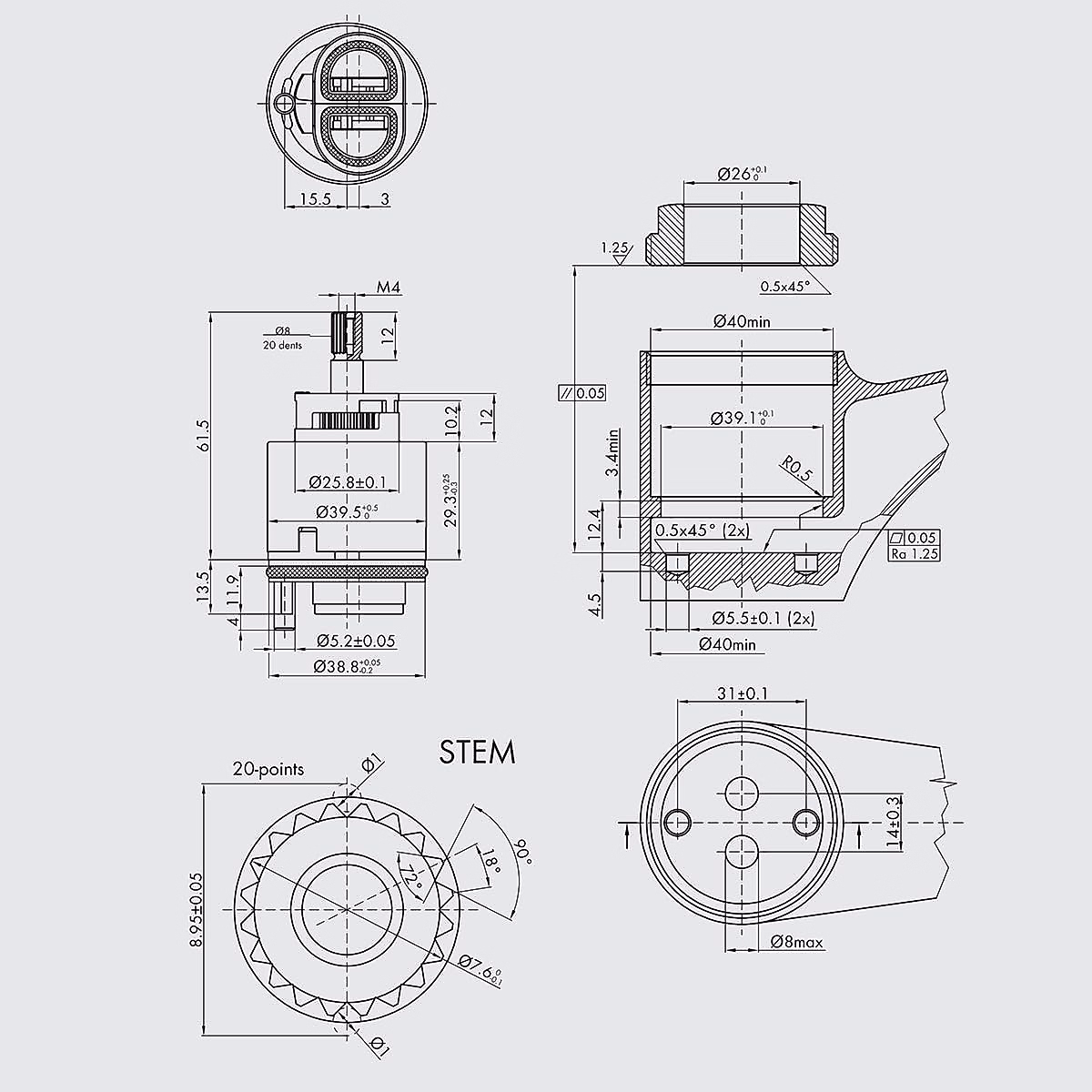 Kerox PBR 40 Faucet Cartridge, Replacement Cartridge Compatible with La Torre, Cascade & Nobili, Single Lever Shower Tub Repair, Tub Faucet Cartridges, Kitchen & Bathroom Faucet Cartridge Replacement