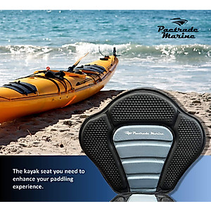 Pactrade Marine Adjustable Straps Black Gray Extra Padded Deluxe Kayak Seat Detachable Storage Backpack Bag Canoe Backrest Support Cushion Sit On Top Fishing Brass Clips Canoeing Kayaking Rafting (2)