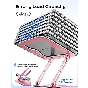 JCZT Adjustable Laptop Stand for Desk, Portable Laptop Riser, Aluminum Laptop Stand Foldable, Ergonomic Computer Notebook Stand Holder for MacBook Air Pro, Dell, HP 10-16'', Rose Pink