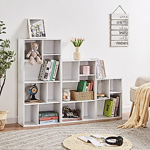 VECELO 3-Cube Small Bookshelf, Modern Bookcases with Shelves Height Up to 12.8 Inches, Suit for Common Size Textbook, Vertical or Horizontal, Cubby Storage Organizer,Pearl White