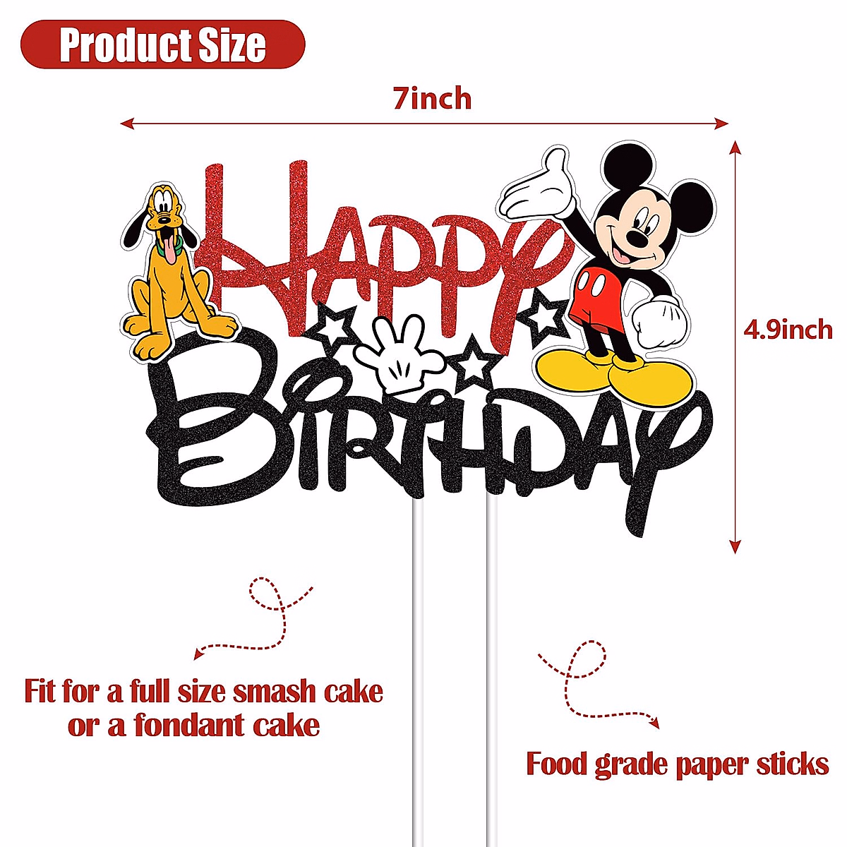 EnlSinr Mouse Cake Topper, Mouse Birthday Party Decorations Mouse Birthday Party Supplies with Dog Star and White Gloves for Kids Boys Birthday Party Decorations Supplies(Double-sided)