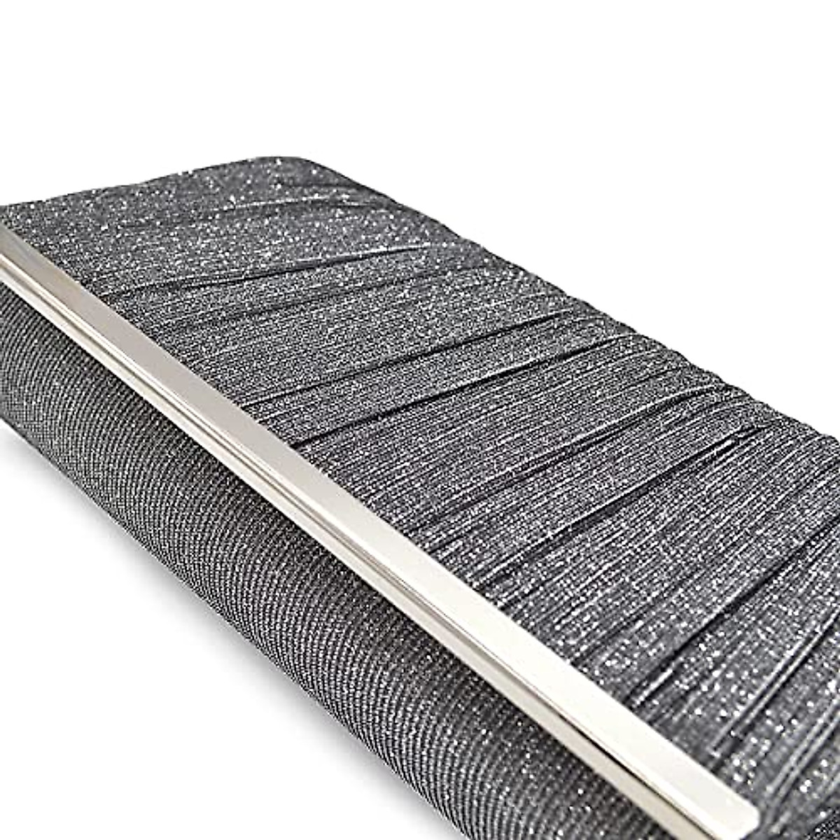 Premium Pleated Metallic Glitter Mesh Clutch Evening Bag Handbag, Grey One Size