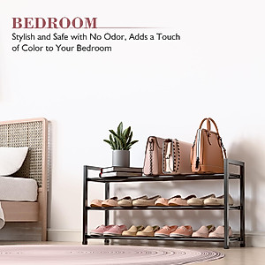 Bumusty 3-Tier Expandable Shoe Rack for Closet, 18“-33” Adjustable Shoe Rack for Small Space, Small Shoe Organizer for Front Door, Sturdy Metal, Black