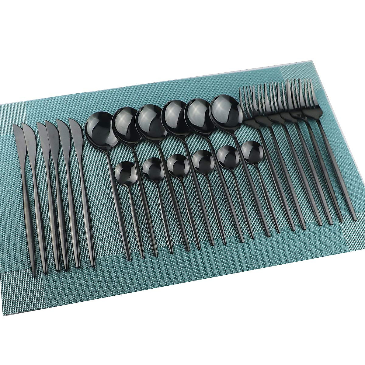 Gugrida 24-Piece Silverware Set - 18/10 Stainless Steel Reusable Utensils Forks Spoons Knives Set, Mirror Polished Cutlery Flatware Set, Great for Family Gatherings & Daily Use (6 set, Black)