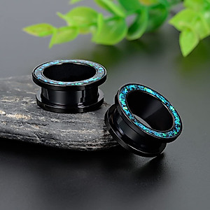 COOEAR 1 Pair Gauges Earrings Circle Fake Opal Tunnels Ear Plugs Flesh Stretchers Expander 0g to 1 Inch.