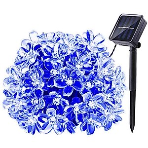 WONFAST Solar Flower Lights, Waterproof 23ft/7M 50LED Peach Blossom Flower Solar Fairy Decorative String Lights for Outdoor Garden Home Wedding Christmas Party Lighting Decorations (Blue Flower)