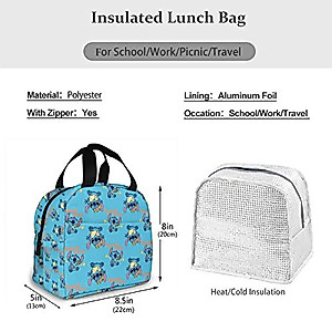 ZJBLHEQ Cute Blue Insulated Lunch Bag Portable Thermal Cooler Box Reusable Picnic Tote Bento Bag For Men Women Work School Travel