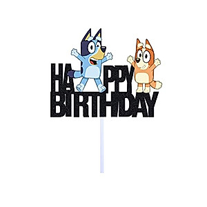 77 Ponies Blue Dog Cake Topper,Cartoon Dog Boys Birthday Party Cake Toppers Decorations Supplies,Black