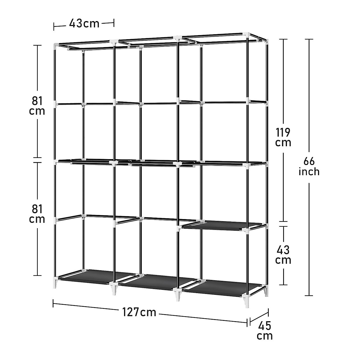 YOUUDI Portable Closet 50 Inch Wardrobe Closet for Hanging Clothes with Grey Non-Woven Fabric Cover and 5 Hanging Rods, Quick and Easy Assembly