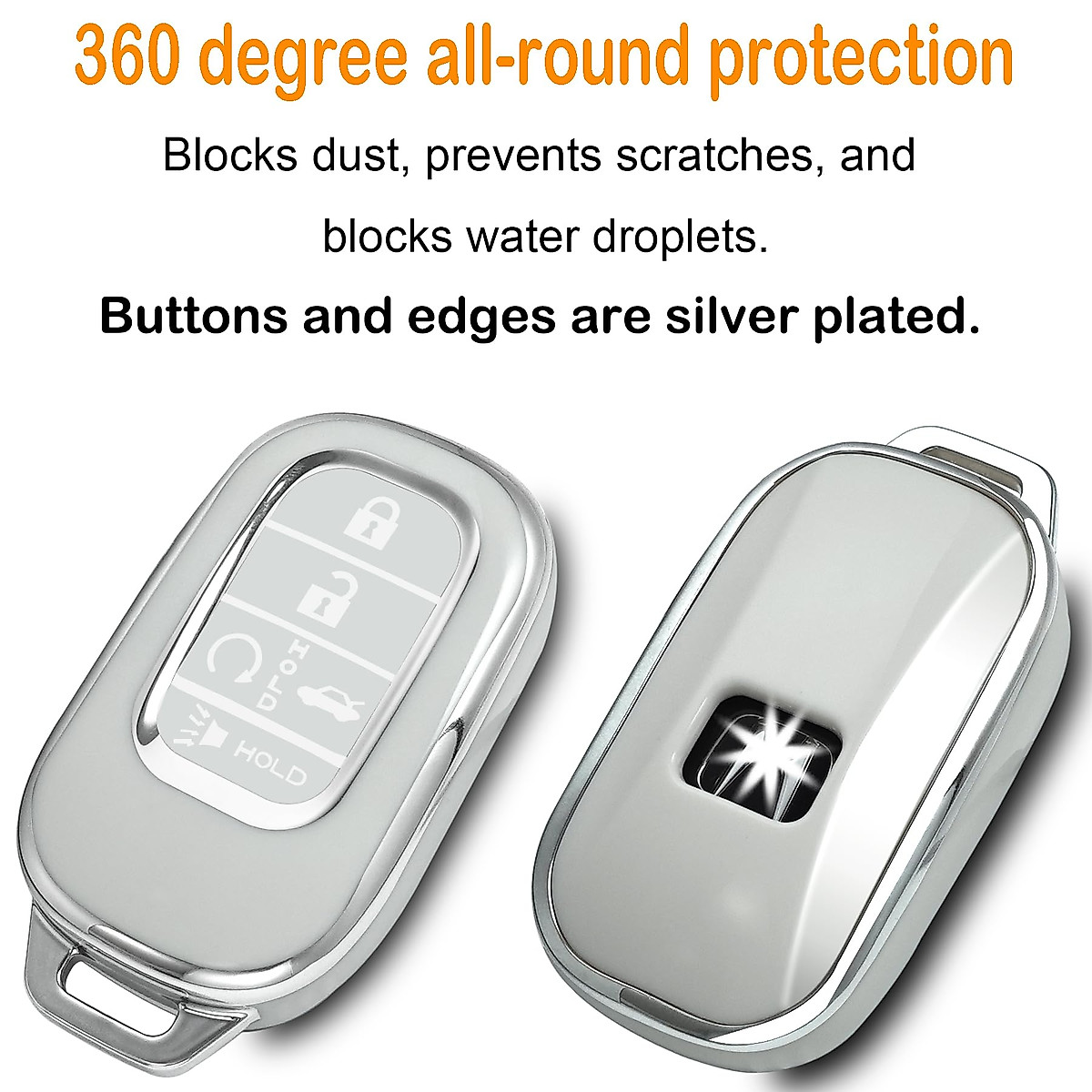 Yonmcfn for Honda Key fob Cover with Leather Keychain,Soft TPU 5 Buttons Key Shell,fit 2022 2023 Civic Accord Remote car Key(White)