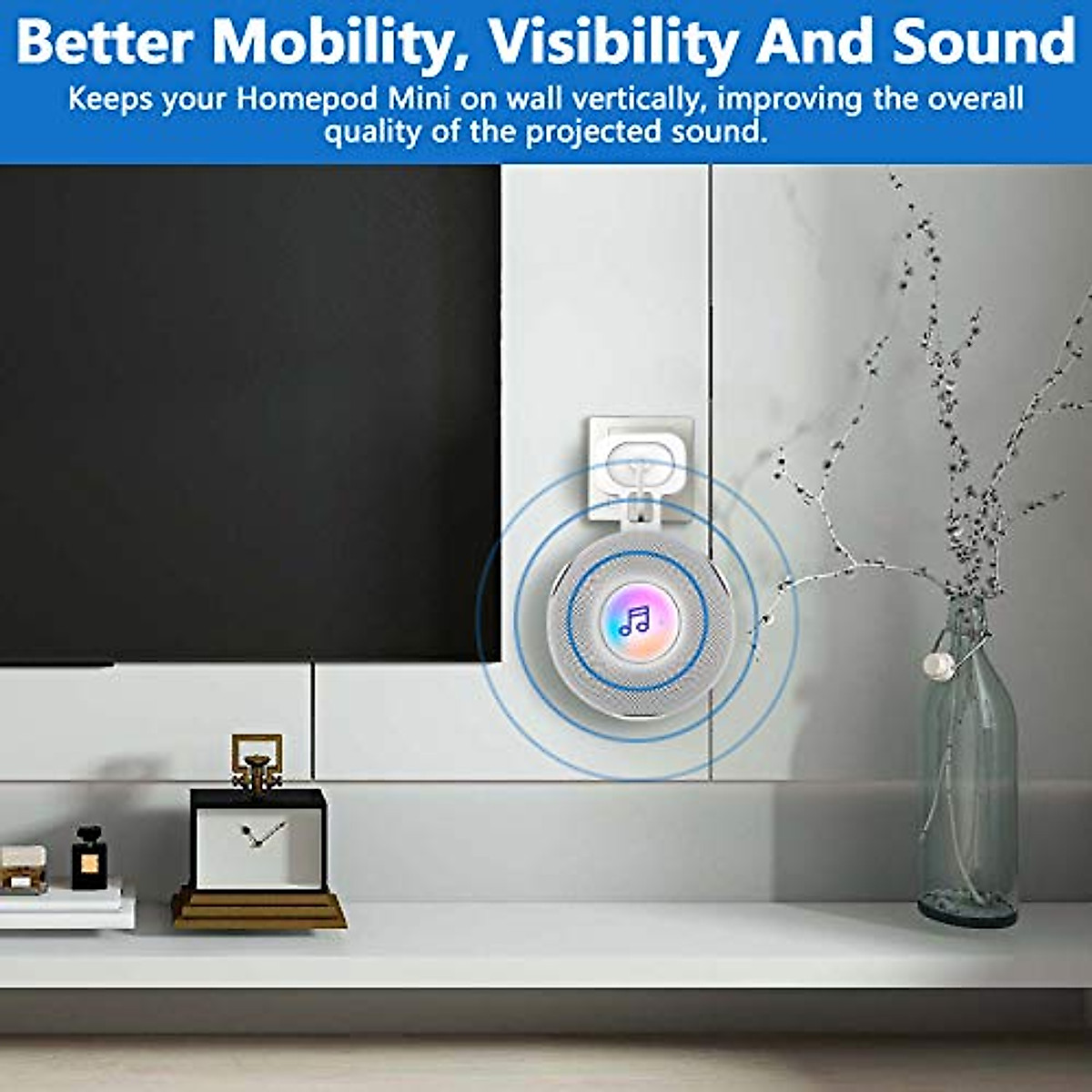 CUHIOY Homepod Mini Wall Mount Holder, Homepod Mini Plug Mount with Cord Management, No Messy Wires or Screws, Perfect Space-Saving Accessories (White, 1 Pack)