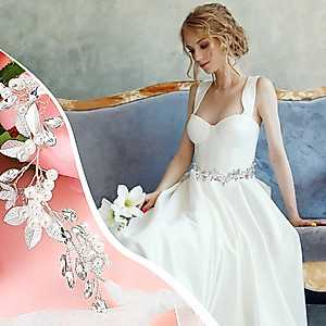 Geyoga Bridal Belt Wedding Dress Belt Rhinestone Wedding Sash for Bride Dress Gowns Crystal Belt with White Organza (Stylish Style)