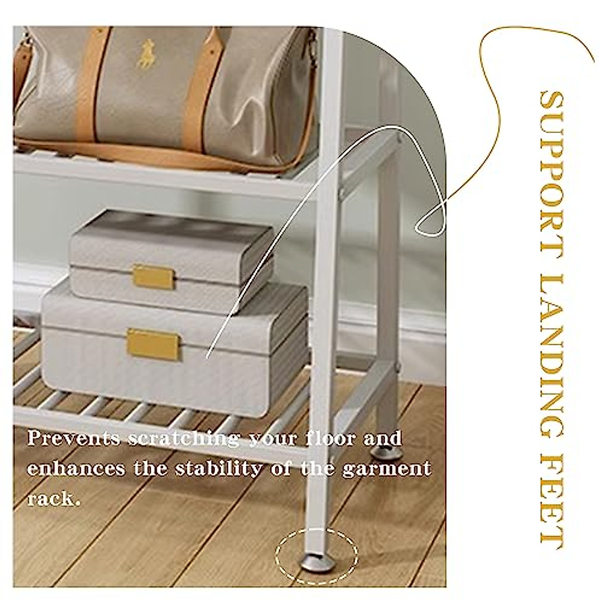 FIJOS Clothes Rack, Metal Garment Rack, Heavy Duty Clothes Stand Rack With Lower Storage Shelf and 11 Hooks, Double Hanging Rod Clothing Rack for Bedroom