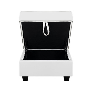 Naomi Home Sarah Storage Ottoman Module for Modular Sectional Sofa Square Seat Cube Air Leather Foot Stool, White