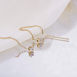 S.Leaf Cz Threader Earrings Sterling Silver Thread Earrings for Women 6cm