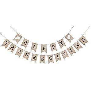 Mandala Crafts Happy Thanksgiving Banner Flag from Burlap for Holiday, Fall, Party Decoration