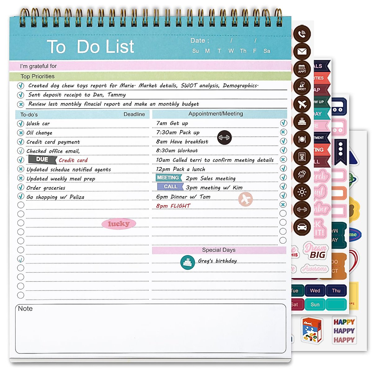 To Do List Notepad, Spiral Bound Undated Daily Planner, 52 Sheets 8.5" X 10.5" Tear Off Task Planning Pad with Checklist, For Work Office Home