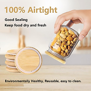 Mason Jar Bamboo Lids, 70mm/2.8 inch Natural Wooden Mason Jar Lids, Food Grade Material Silicone Sealing, 100% Fit and Airtight for Regular Mouth Mason Jars (6PCS Regular Lids)